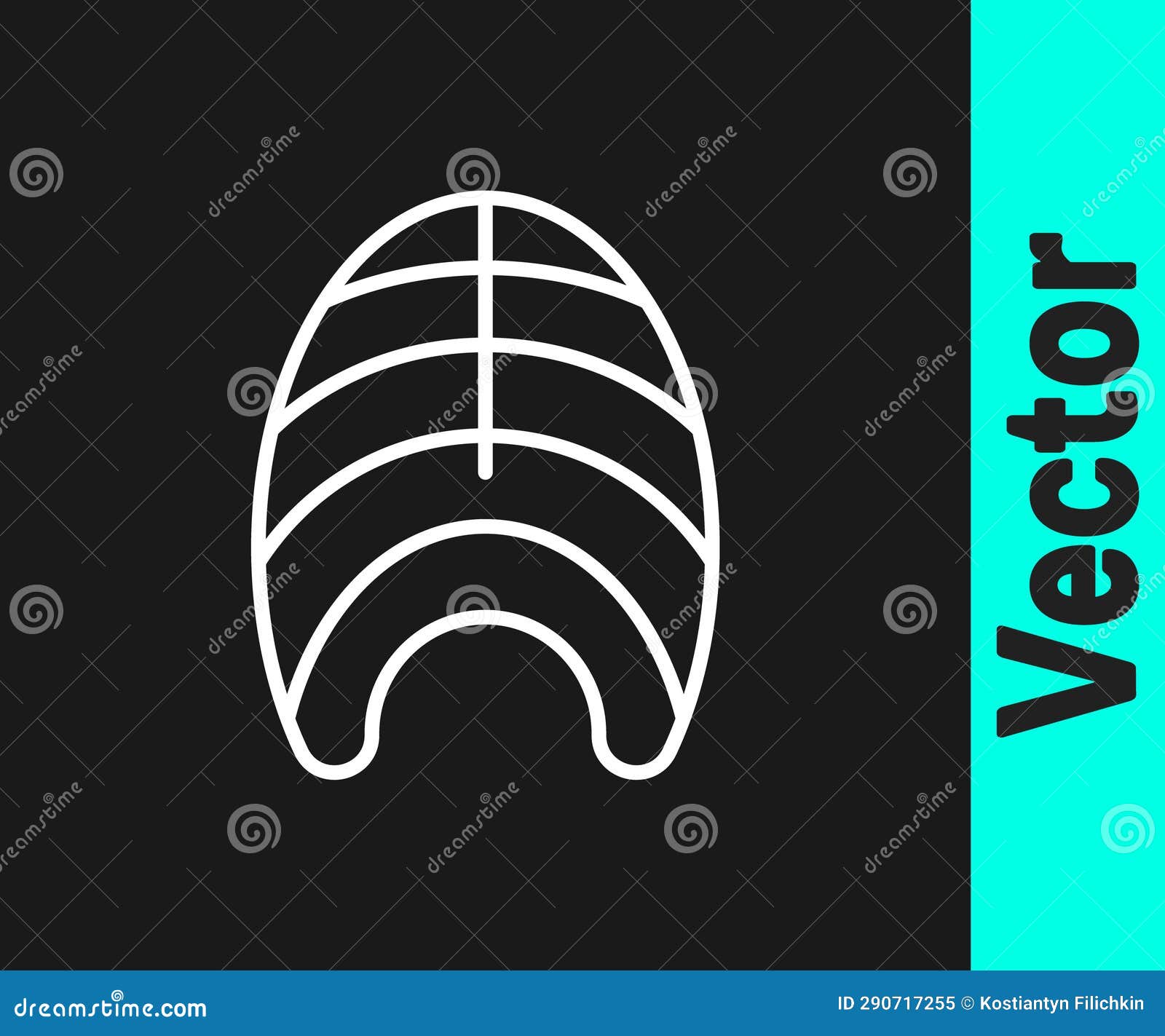 White Line Fish Steak Icon Isolated on Black Background. Vector Stock ...