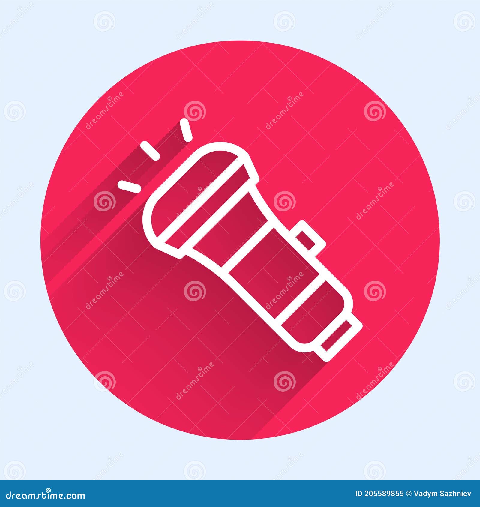 White Line Flashlight Icon Isolated with Long Shadow. Red Circle Button ...