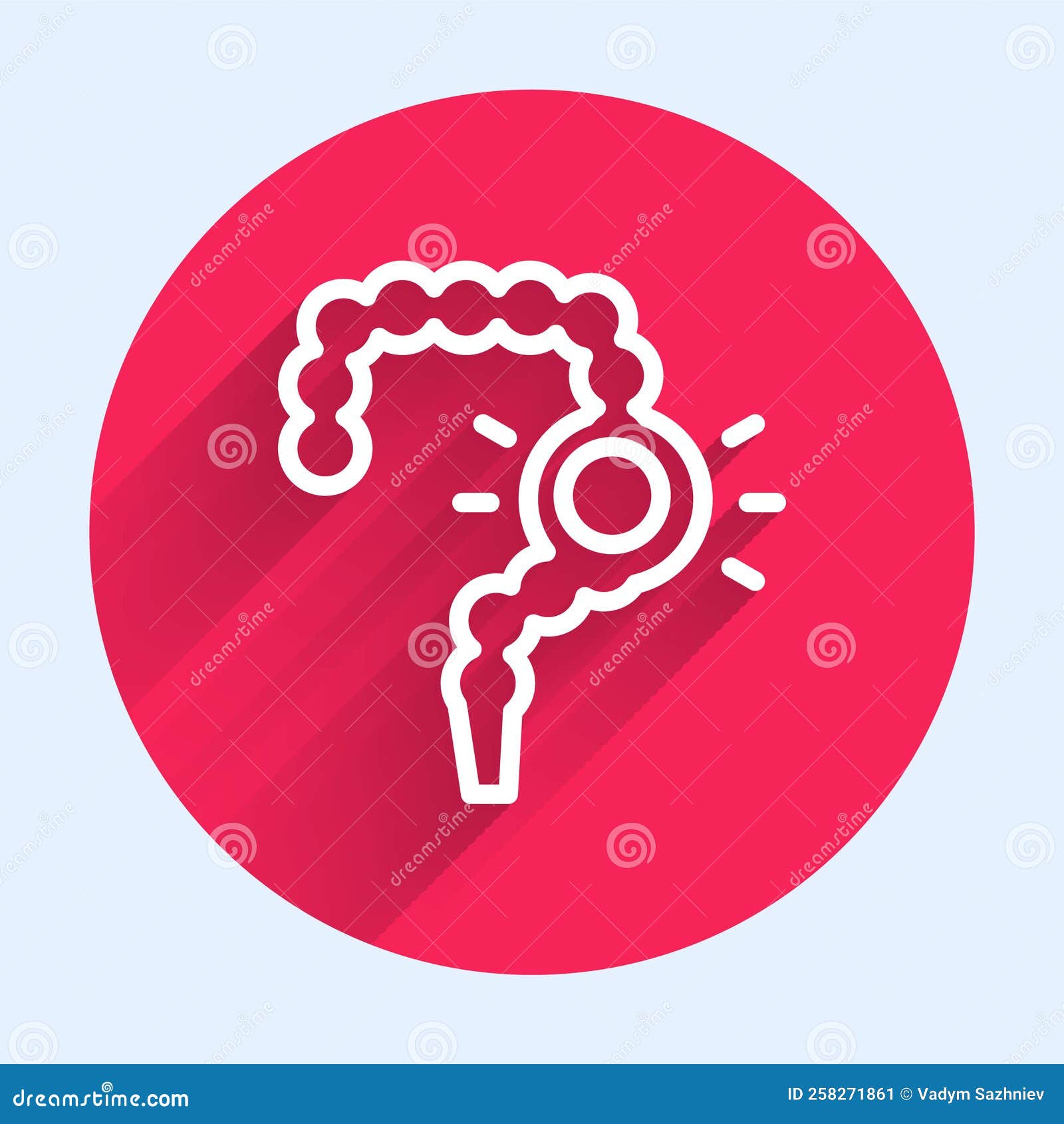 White Line Gut Constipation Icon Isolated with Long Shadow. Bowel ...