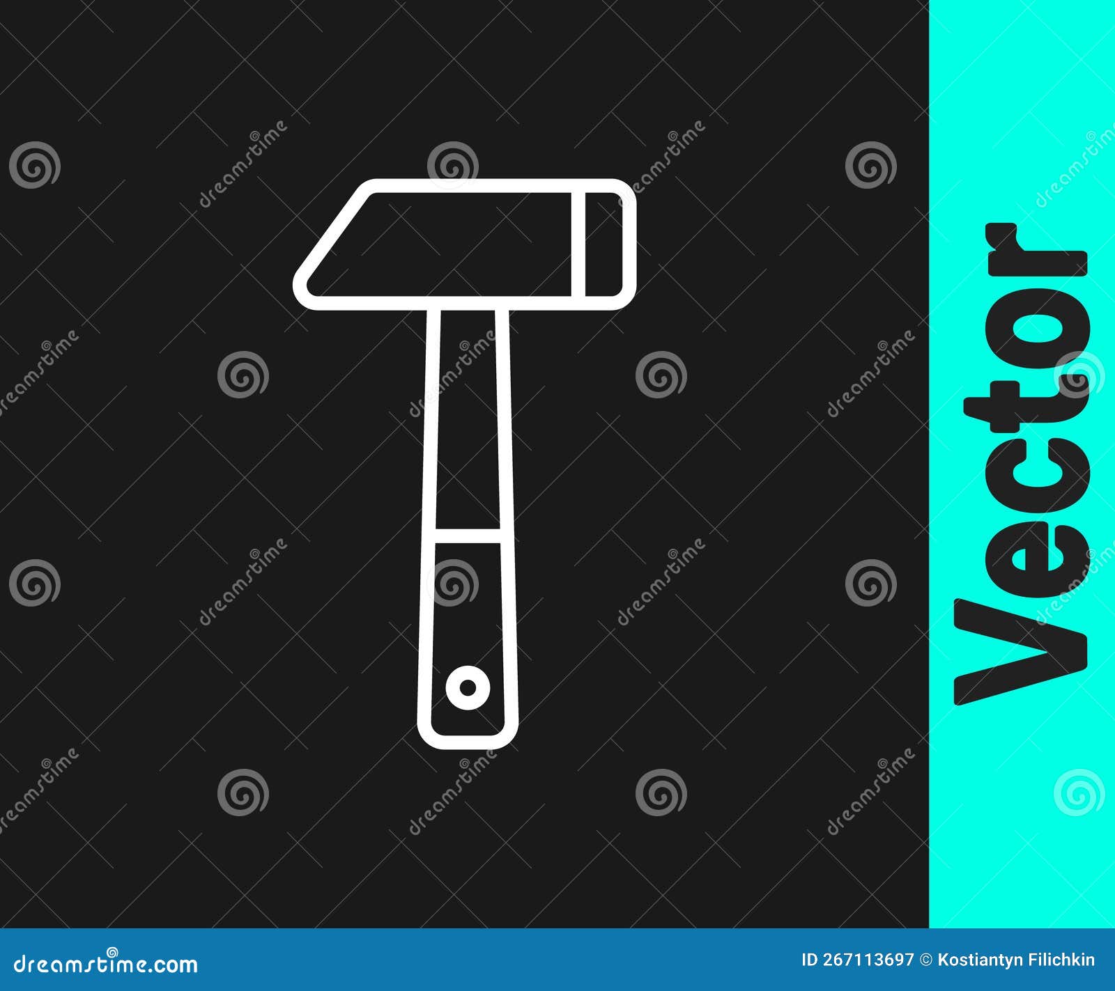 White Line Hammer Icon Isolated on Black Background. Tool for Repair ...