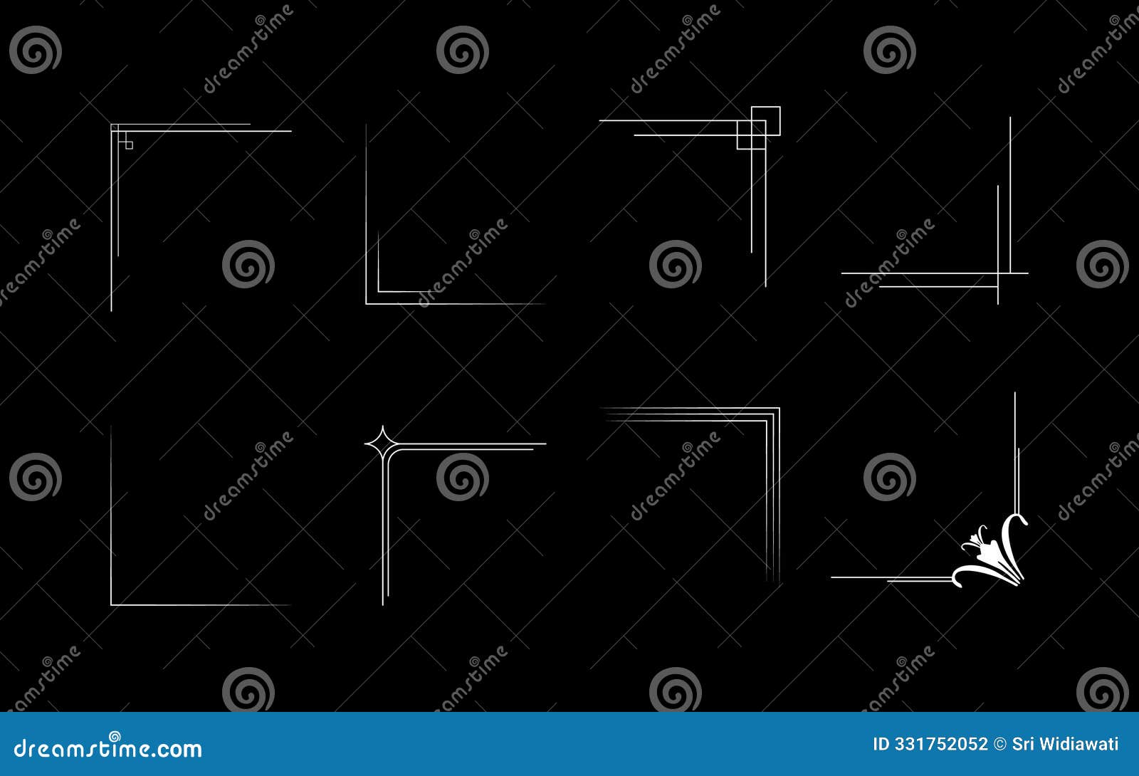 White Line Hand Draw Frame Collection Border Corner Shape Straight ...