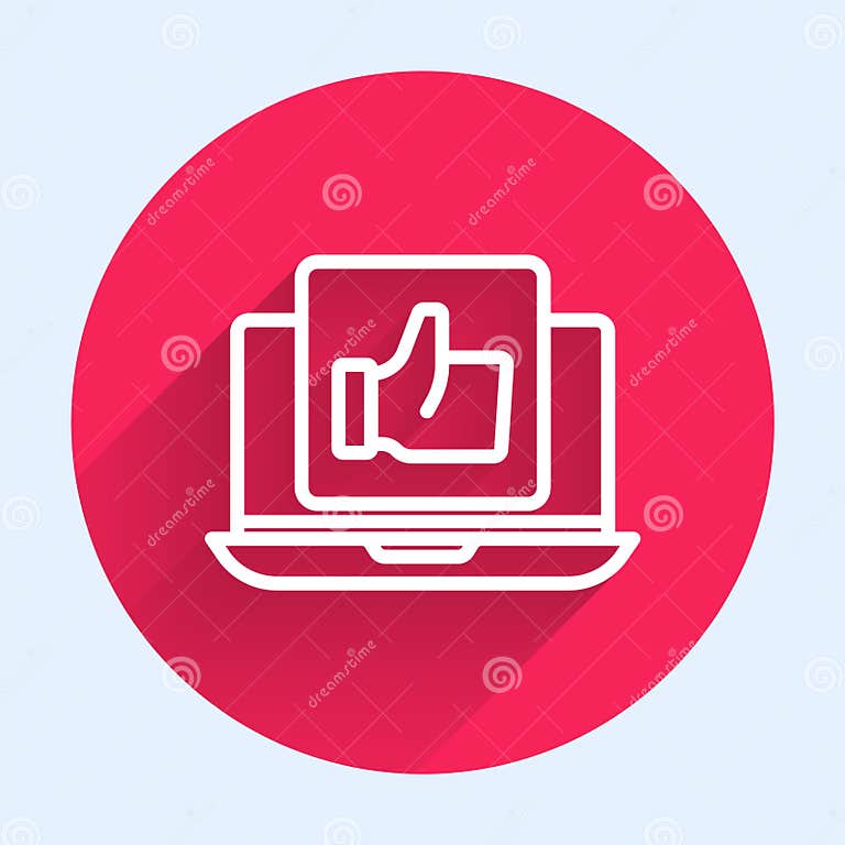 White Line Hand Like Icon Isolated with Long Shadow. Red Circle Button ...