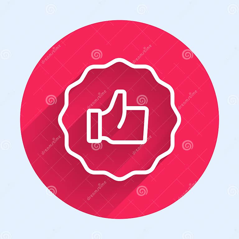 White Line Hand Thumb Up Icon Isolated with Long Shadow. Red Circle ...