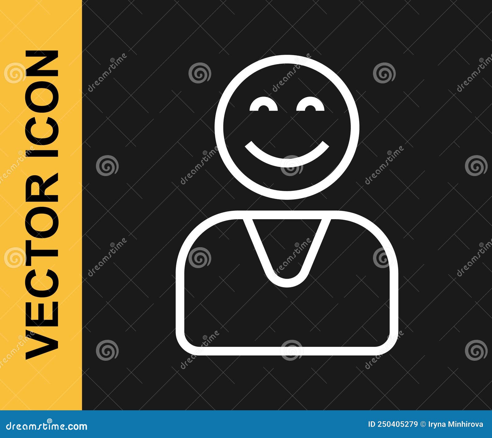 White Line Happy Customer Icon Isolated on Black Background. Vector ...