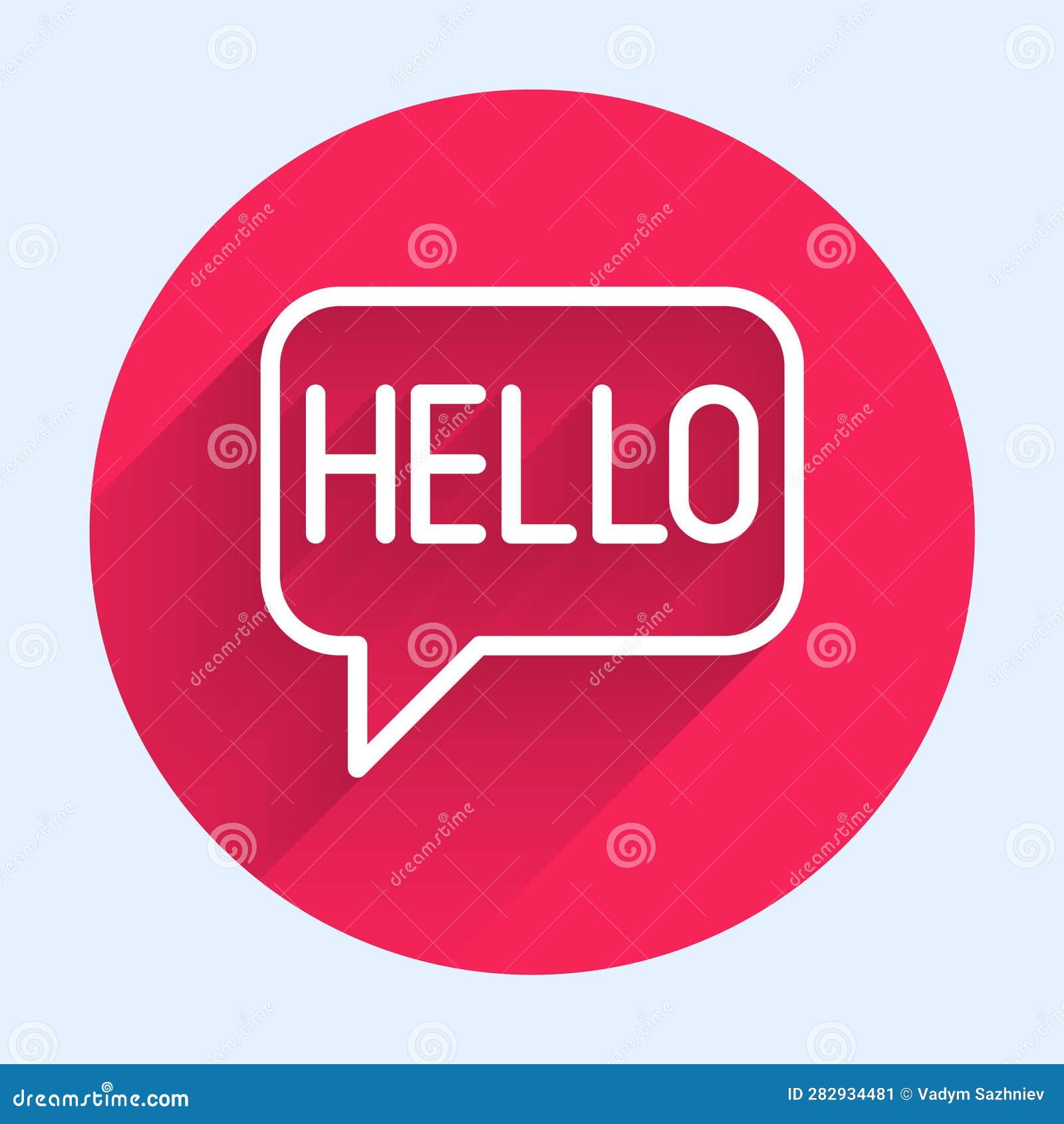 White Line Hello in Different Languages Icon Isolated with Long Shadow ...