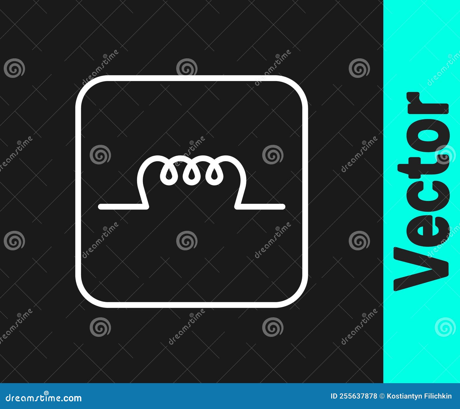 White Line Inductor in Electronic Circuit Icon Isolated on Black ...