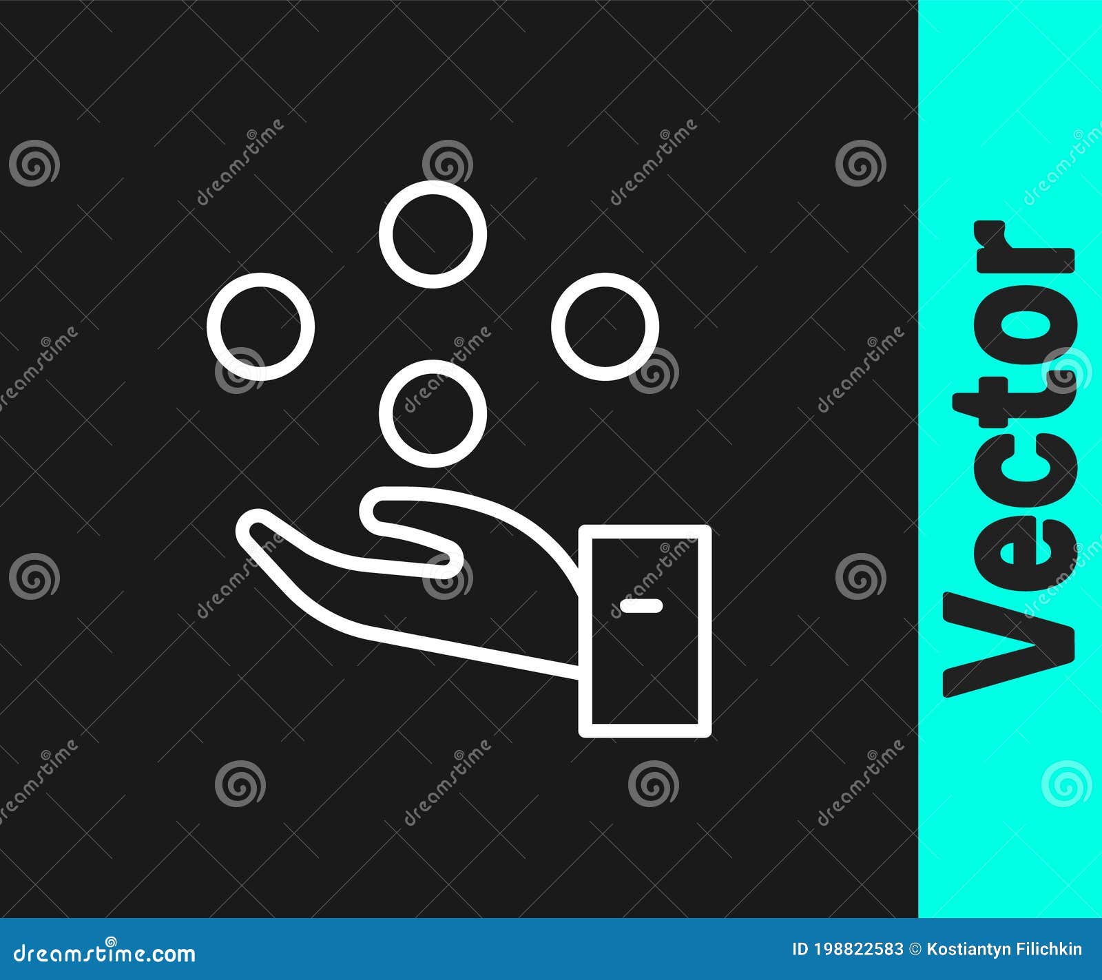 White Line Juggling Ball Icon Isolated on Black Background. Vector ...