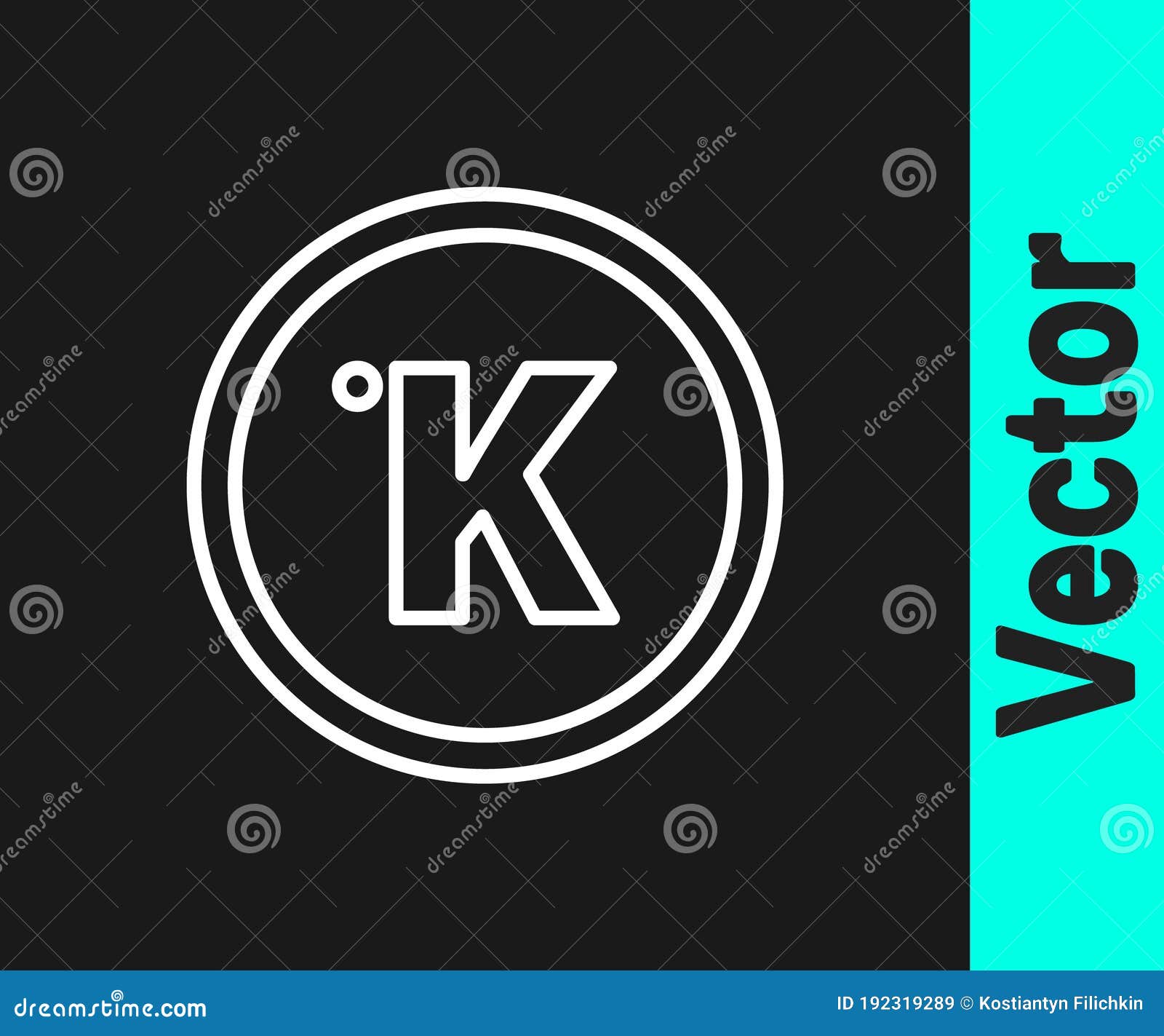 White Line Kelvin Icon Isolated on Black Background. Vector Stock ...