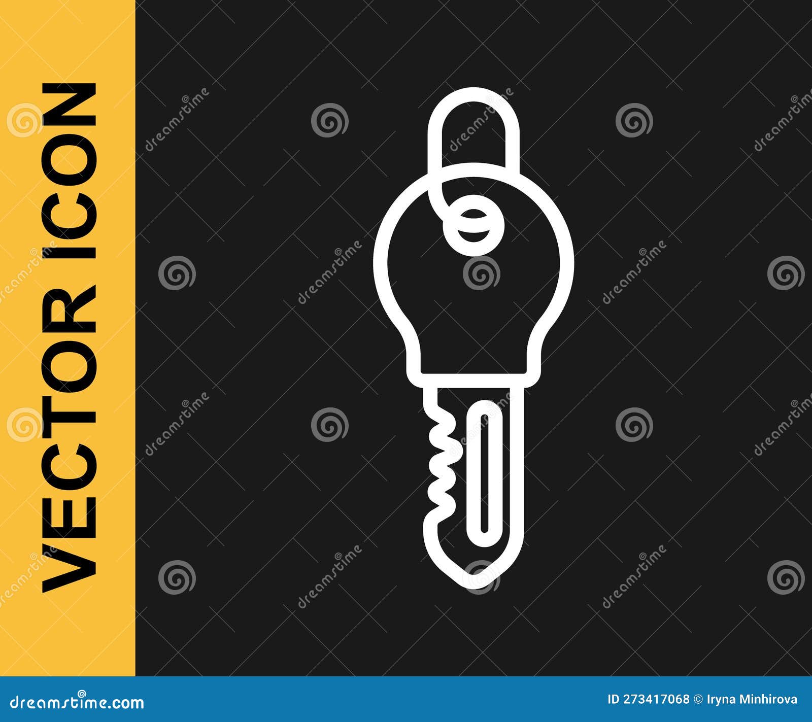 White Line Key Icon Isolated on Black Background. Vector Stock Vector ...