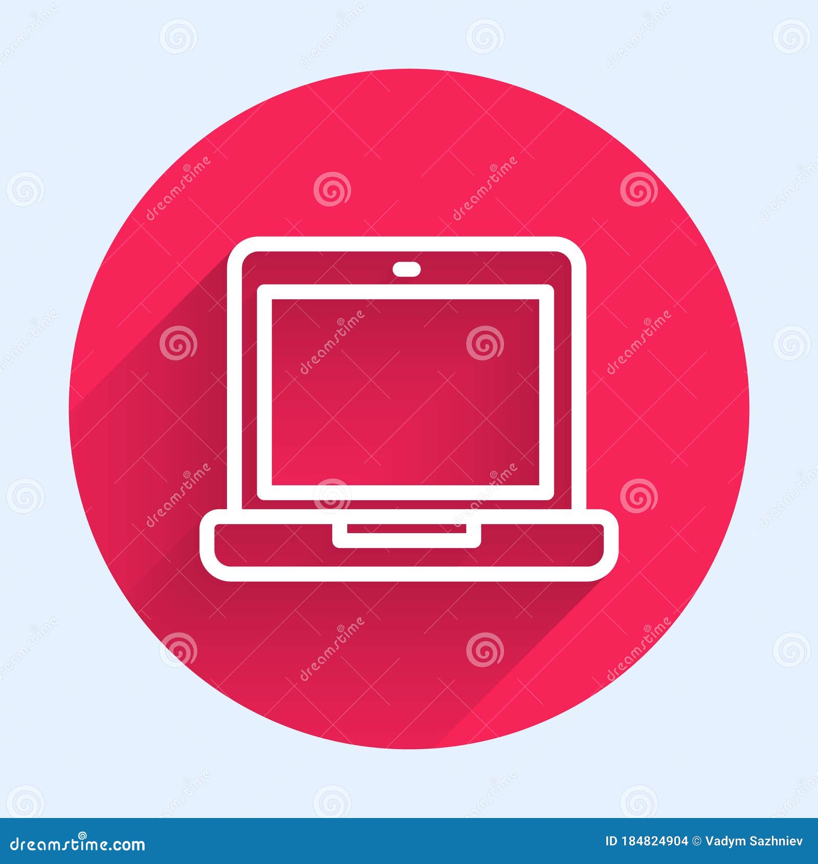 White Line Laptop Icon Isolated with Long Shadow. Computer Notebook ...