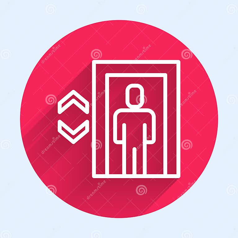 White Line Lift Icon Isolated with Long Shadow Background. Elevator ...