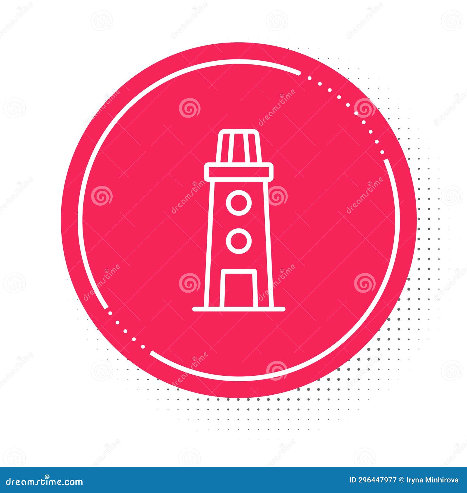 White Line Lighthouse Icon Isolated On White Background. Red Circle ...
