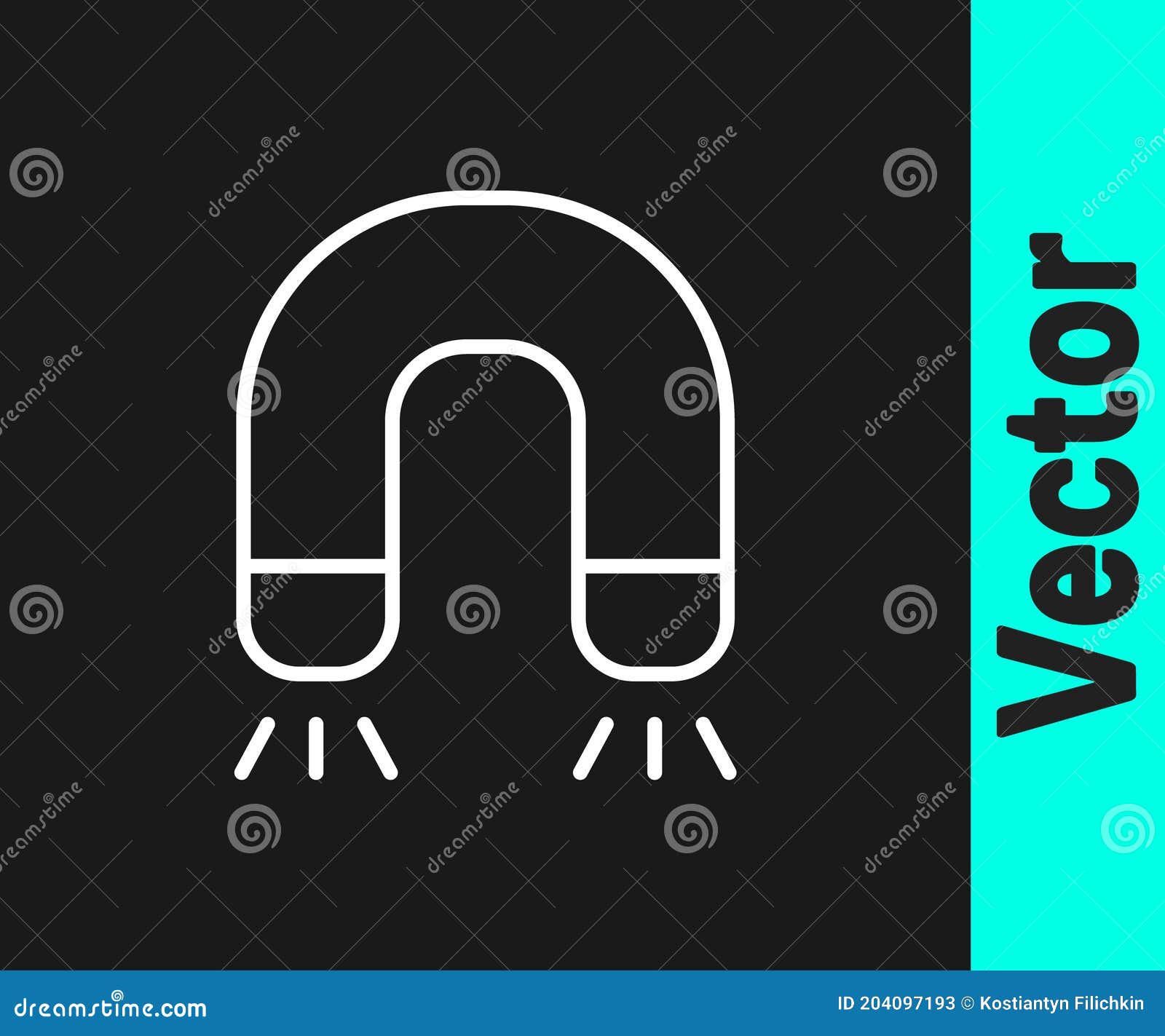 White Line Magnet Icon Isolated on Black Background. Horseshoe Magnet ...
