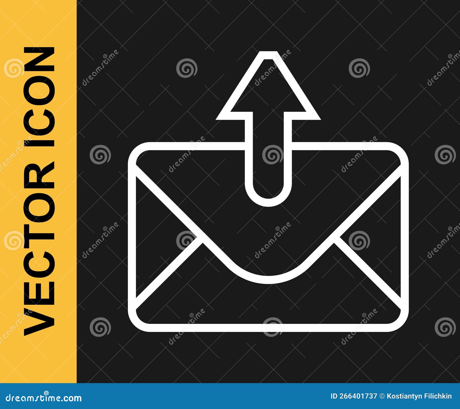 White Line Mail and E-mail Icon Isolated on Black Background. Envelope ...