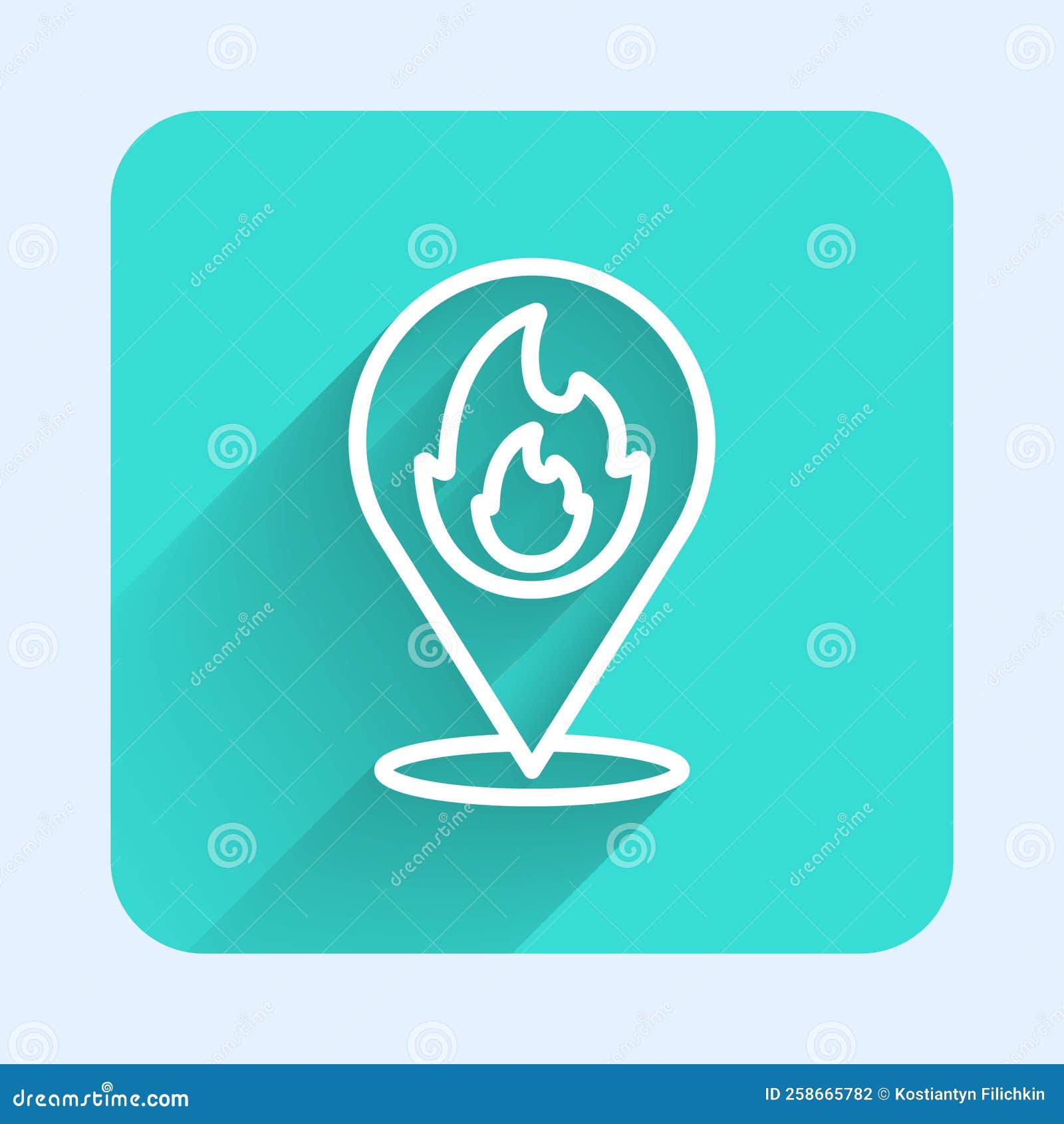 White Line Map Pointer with Fire Flame Icon Isolated with Long Shadow ...
