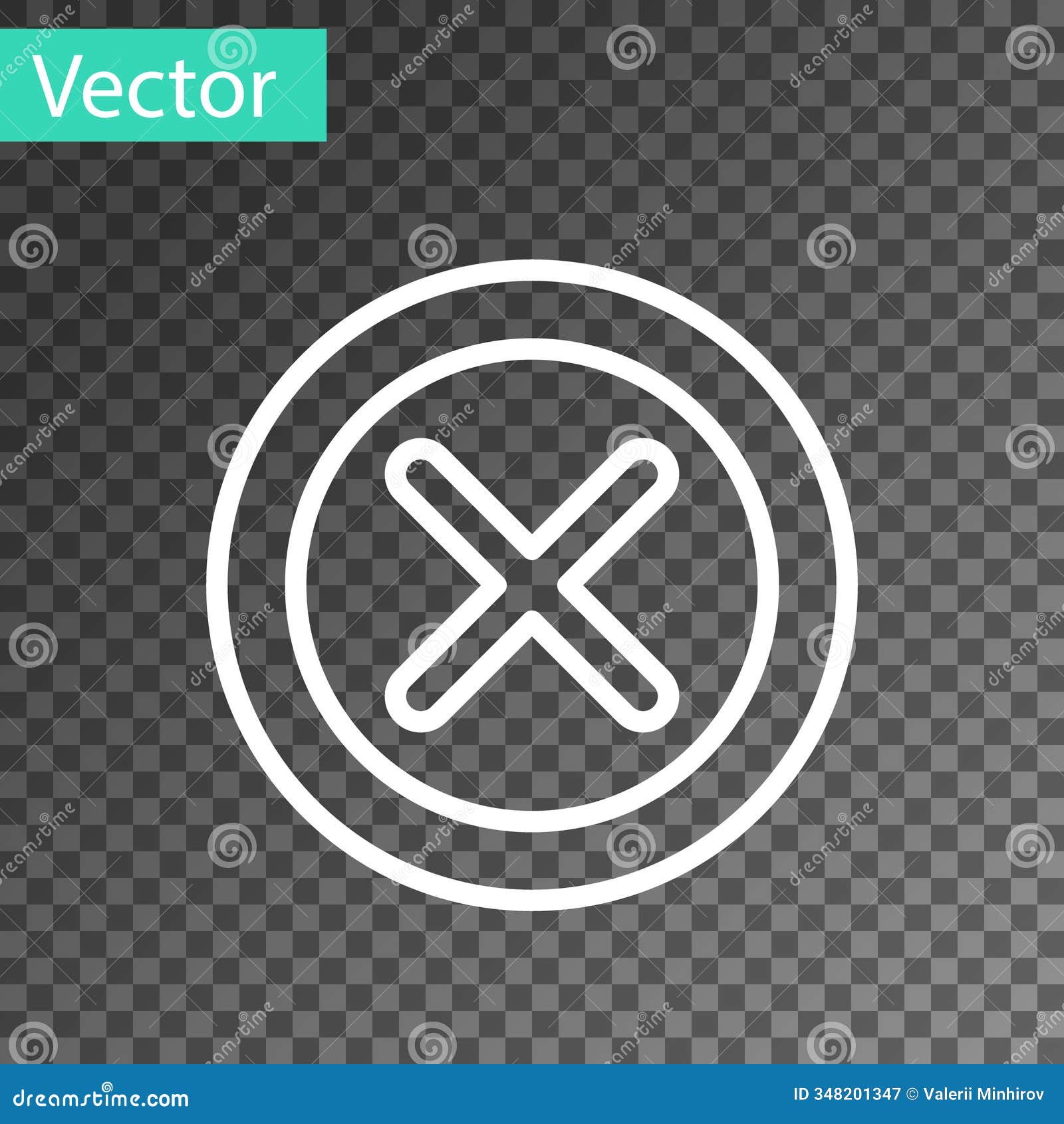 White Line X Mark, Cross in Circle Icon Isolated on Transparent ...