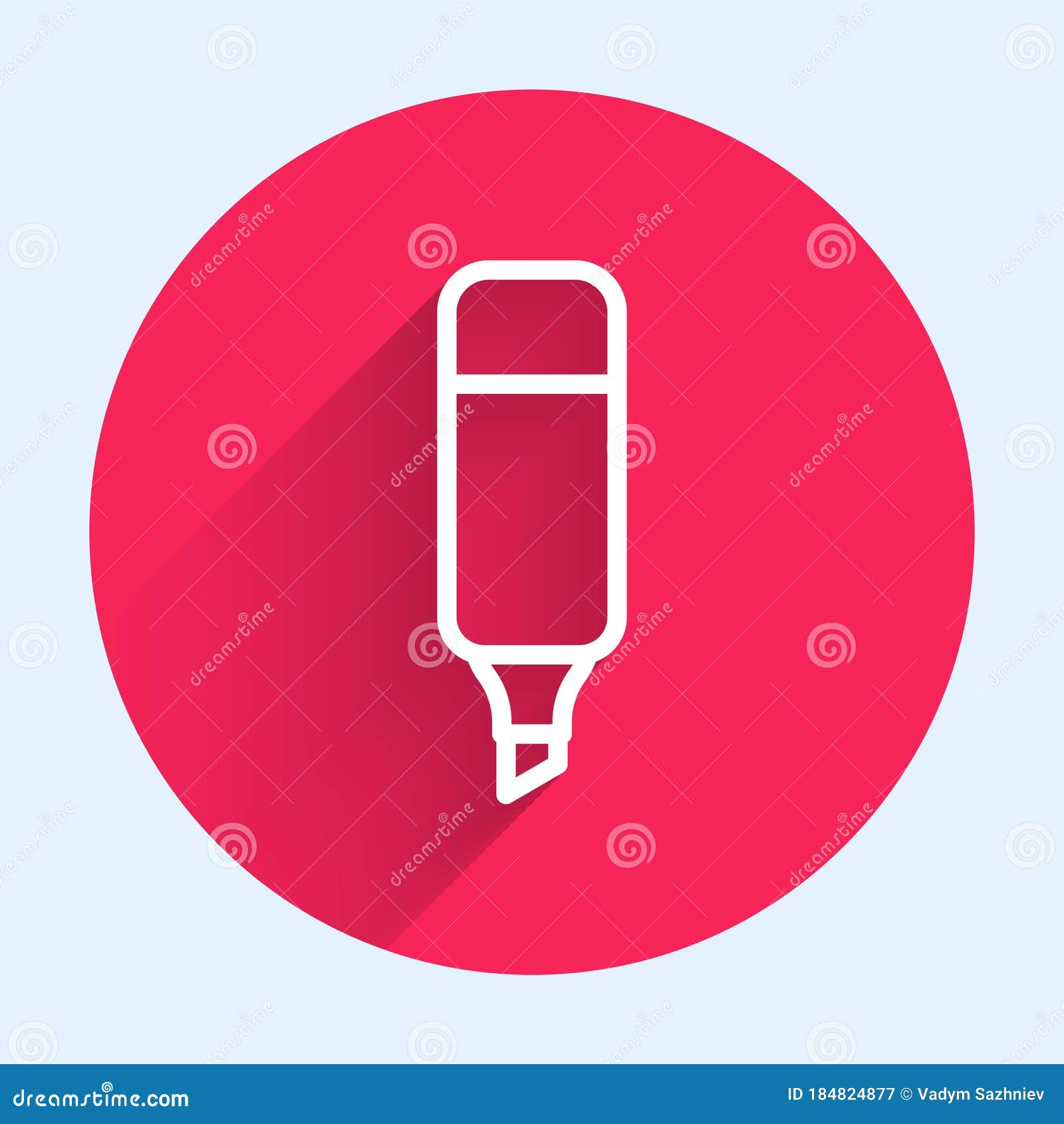 White Line Marker Pen Icon Isolated with Long Shadow. Red Circle Button ...