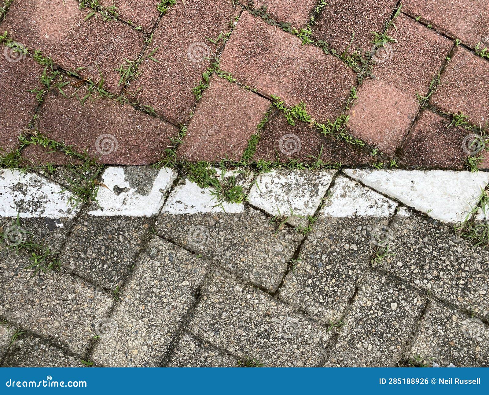 White Line on Grey and Red Floor Bricks Stock Photo - Image of asphalt ...