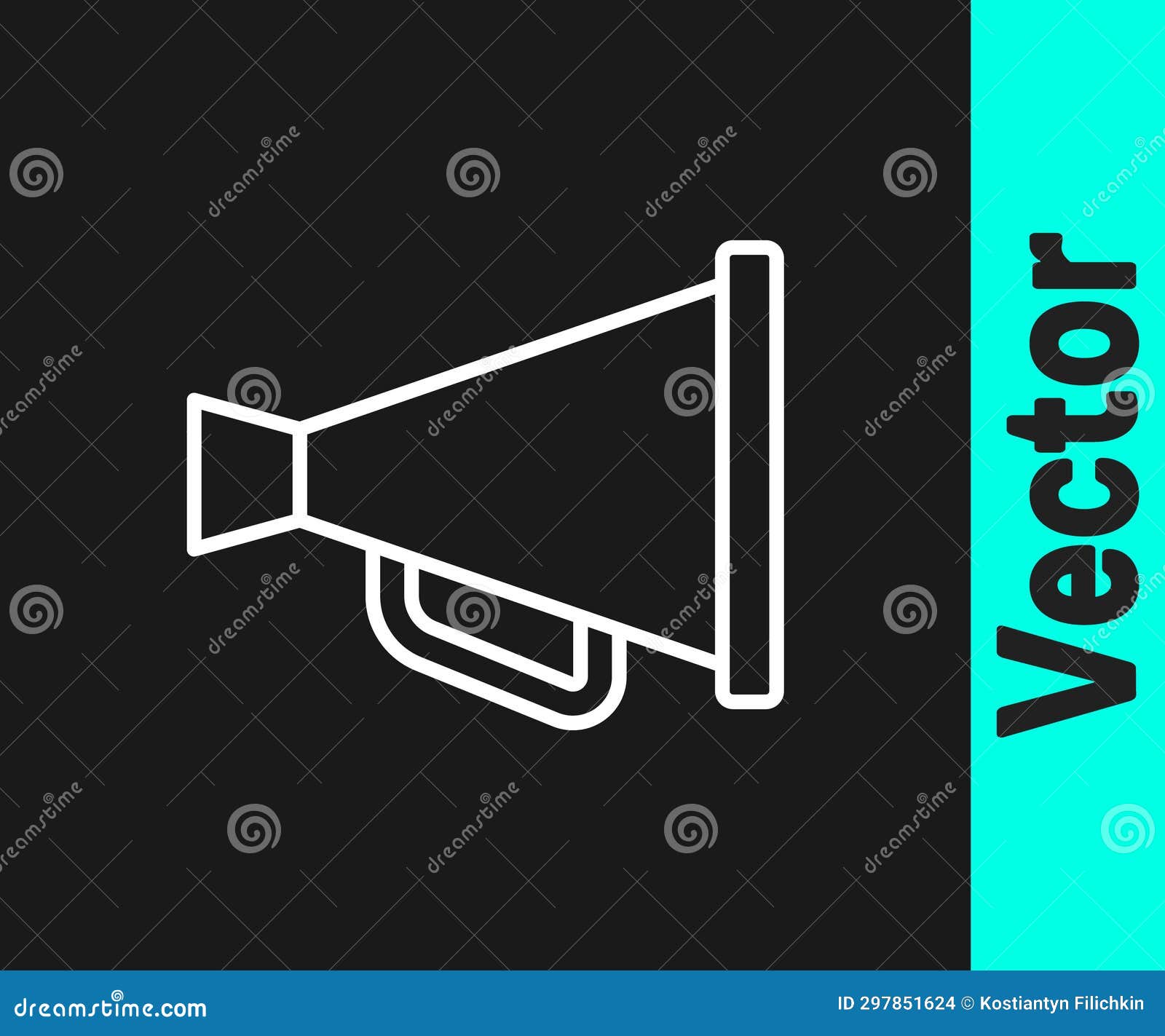 White Line Megaphone Icon Isolated On Black Background. Speaker Sign ...