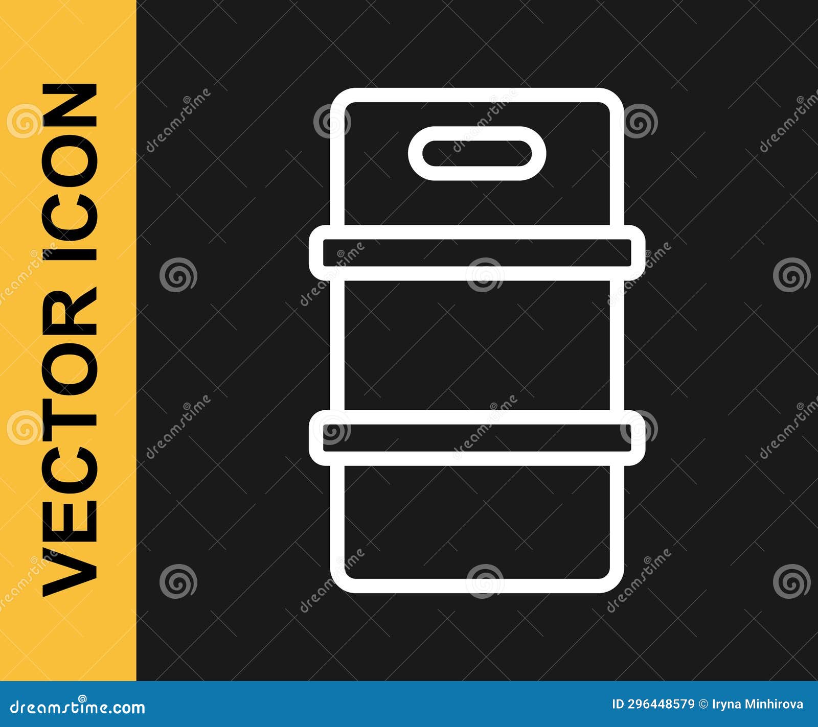 White Line Metal Beer Keg Icon Isolated on Black Background. Vector ...