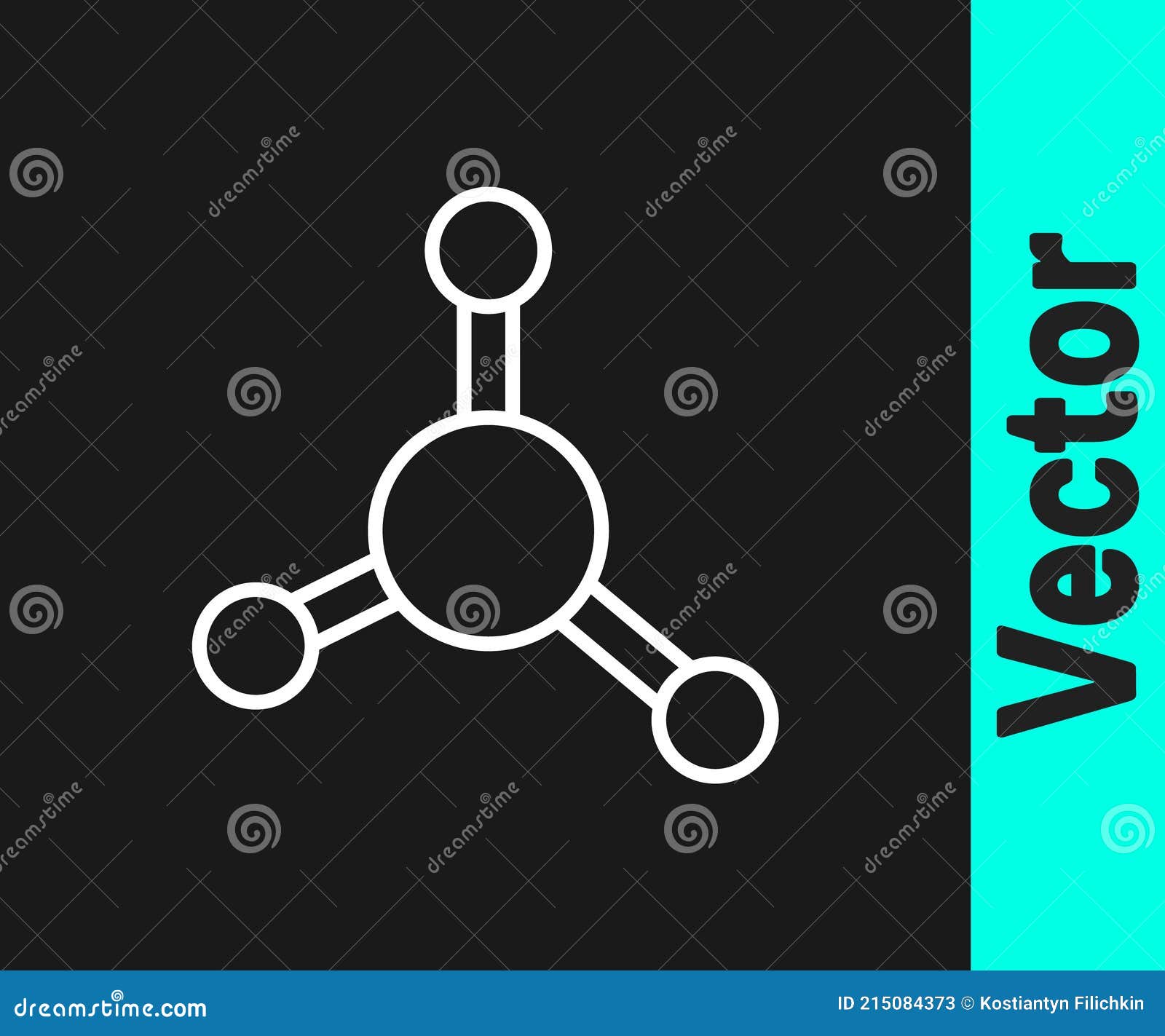 White Line Molecule Icon Isolated on Black Background. Structure of ...