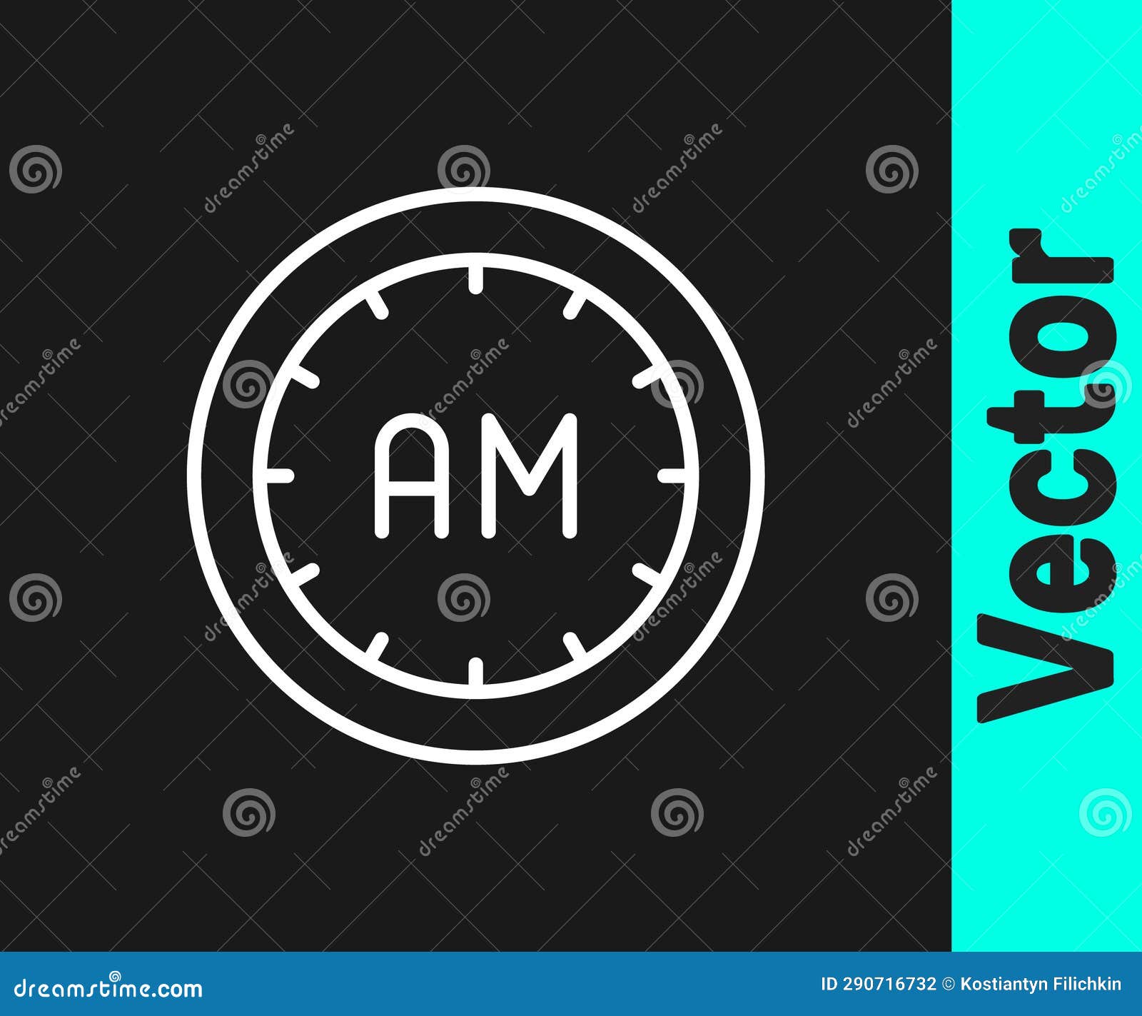 White Line Morning Time Icon Isolated on Black Background. Time Symbol ...