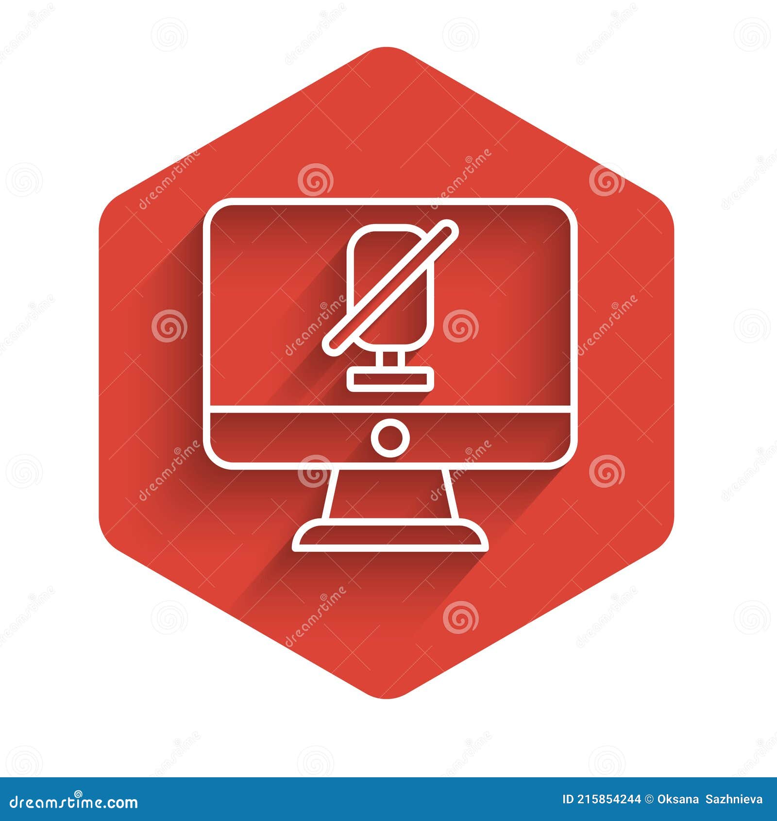 White Line Mute Microphone on Computer Icon Isolated with Long Shadow ...