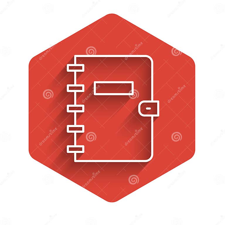 White Line Notebook Icon Isolated with Long Shadow. Spiral Notepad Icon ...