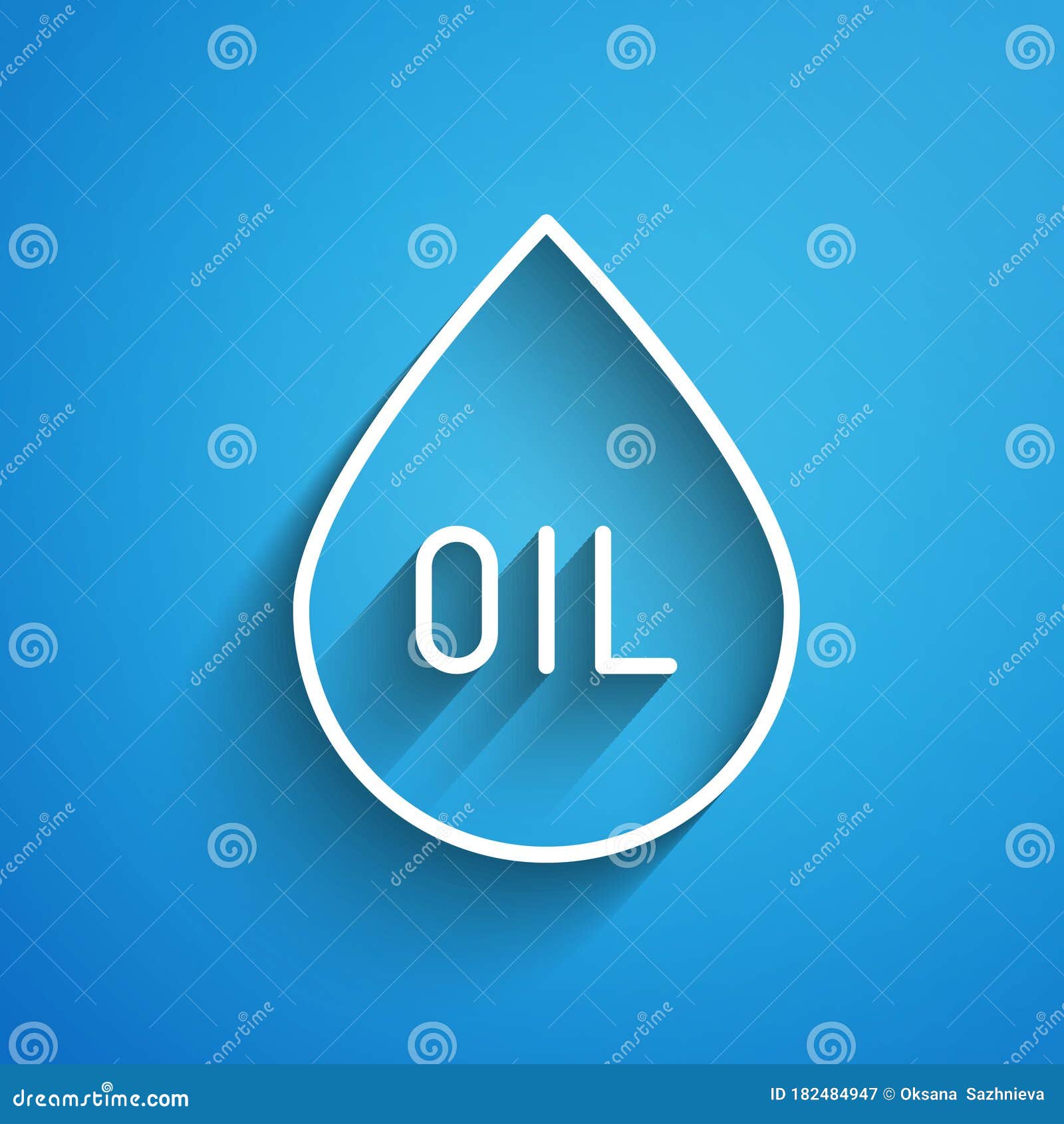 White Line Oil Drop Icon Isolated on Blue Background. Long Shadow Stock ...