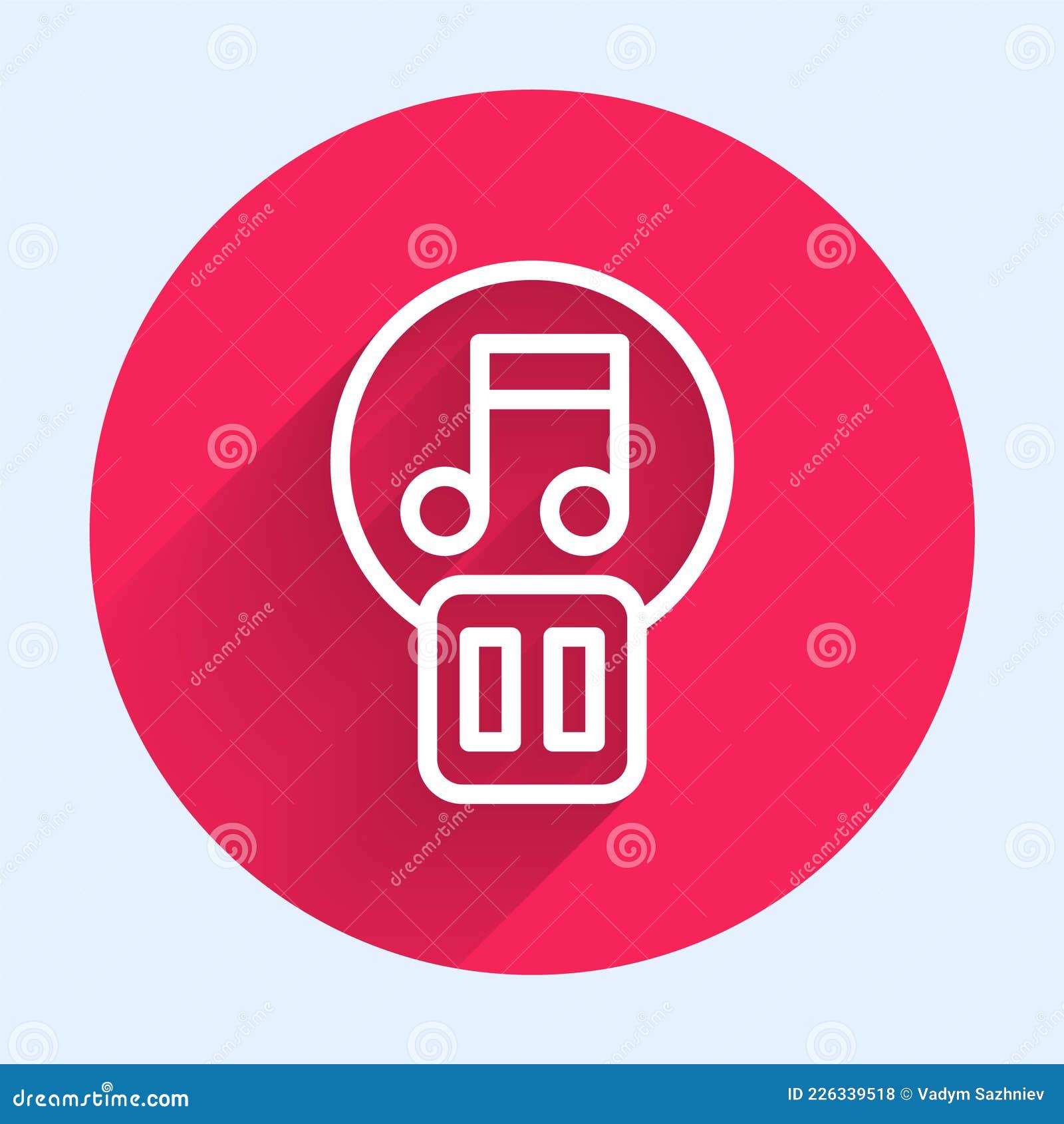 White Line Pause Button Icon Isolated with Long Shadow. Red Circle ...