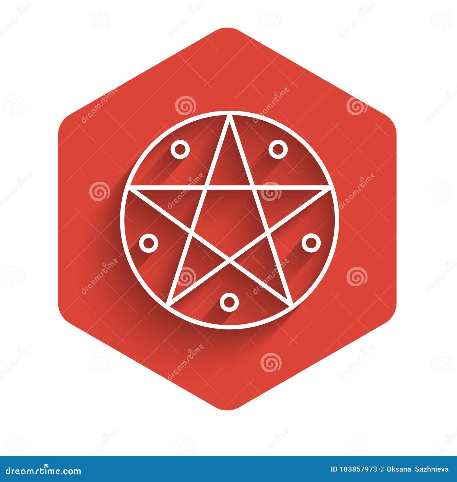 White Line Pentagram in a Circle Icon Isolated with Long Shadow. Magic ...