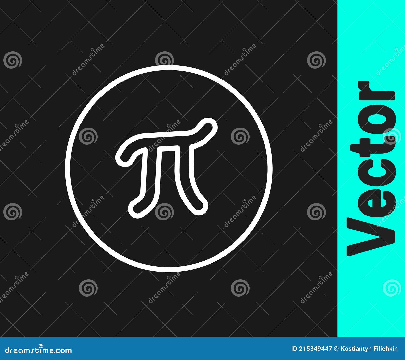 White Line Pi Symbol Icon Isolated on Black Background. Vector Stock ...