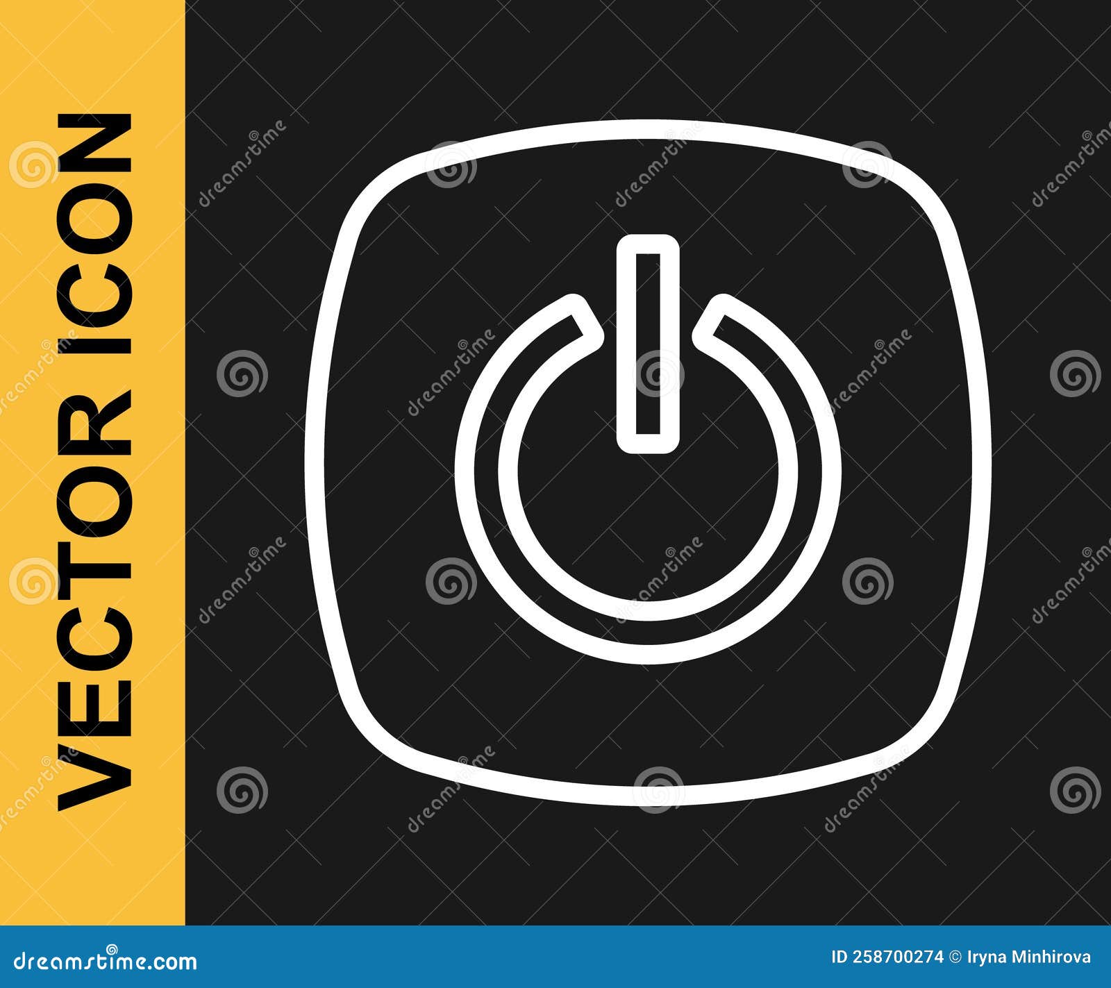 White Line Power Button Icon Isolated on Black Background. Start Sign ...