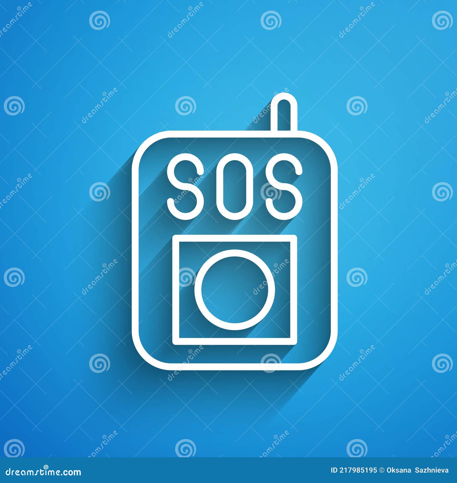 White Line Press the SOS Button Icon Isolated on Blue Background. Long ...