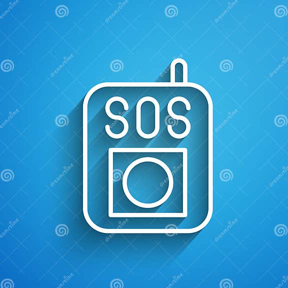 White Line Press the SOS Button Icon Isolated on Blue Background. Long ...