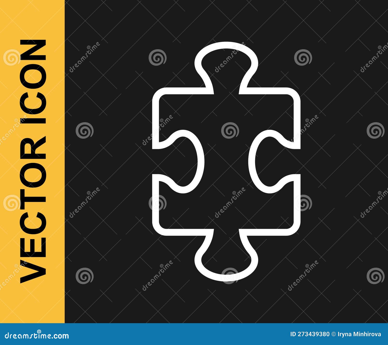 White Line Puzzle Pieces Toy Icon Isolated on Black Background. Vector ...