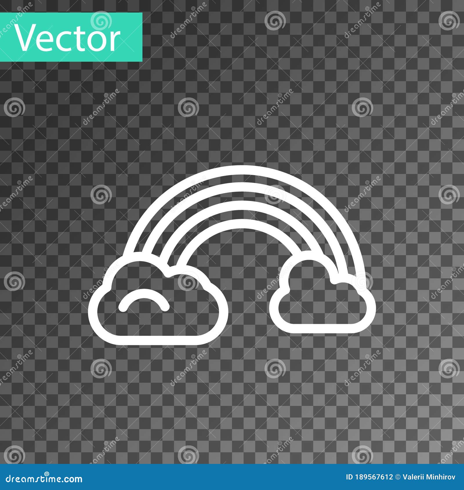 White Line Rainbow with Clouds Icon Isolated on Transparent Background ...