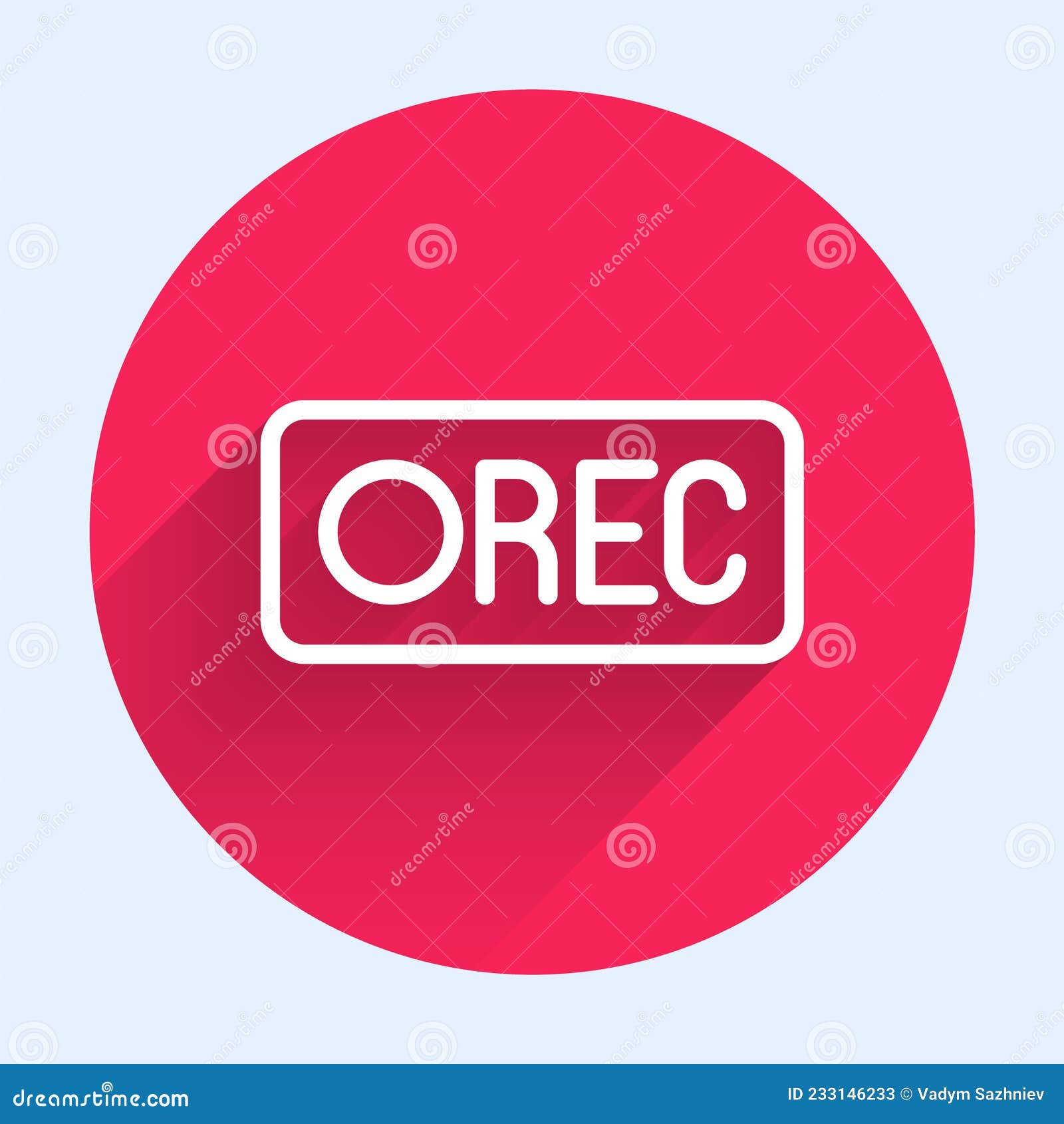 White Line Record Button Icon Isolated with Long Shadow. Rec Button ...