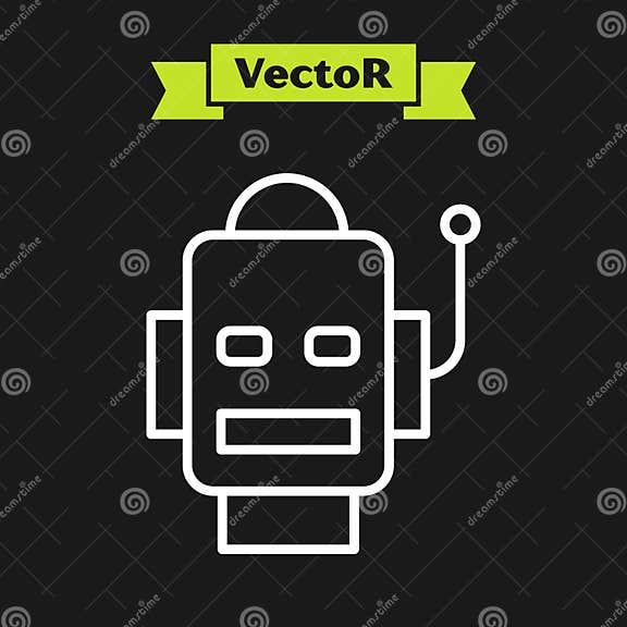 White Line Robot Icon Isolated on Black Background. Artificial ...