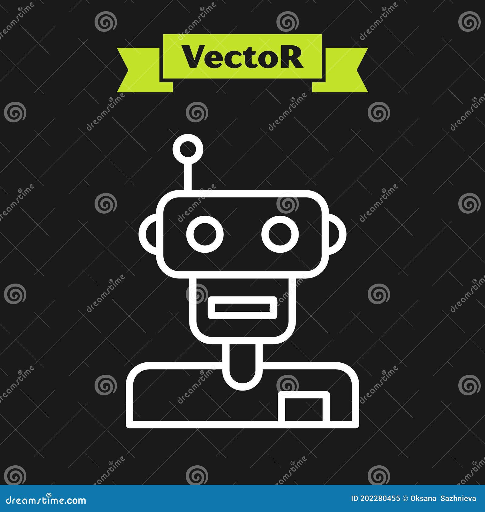 White Line Robot Icon Isolated on Black Background. Vector Stock ...