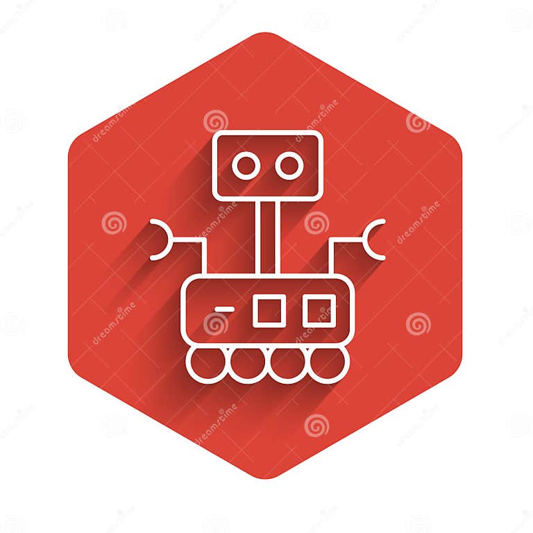 White Line Robot Icon Isolated with Long Shadow. Artificial ...