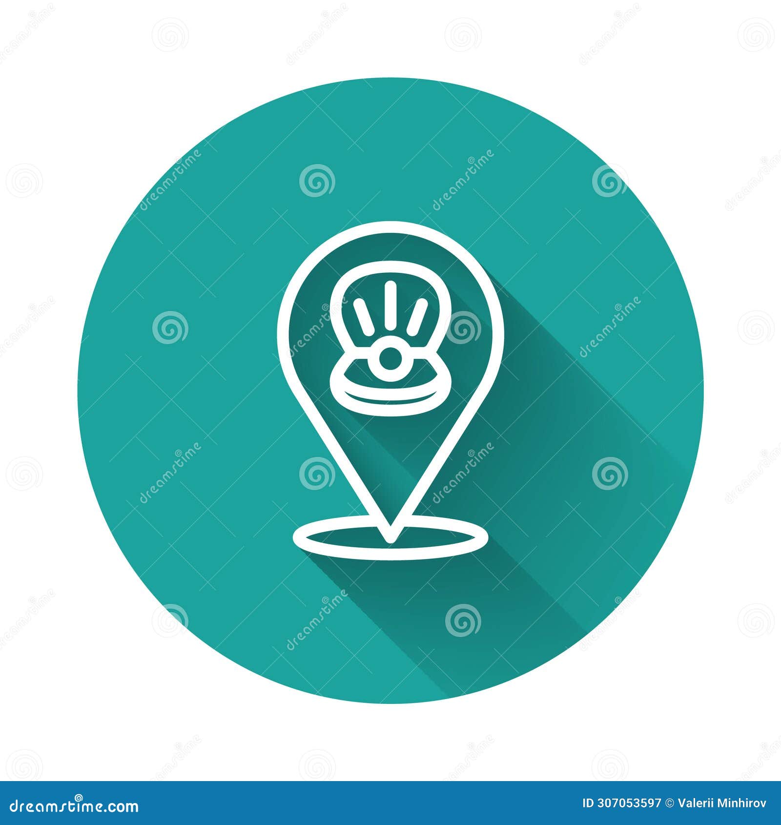 White Line Scallop Sea Shell Icon Isolated with Long Shadow Background ...