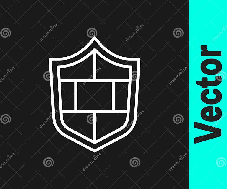 White Line Shield with Cyber Security Brick Wall Icon Isolated on Black ...