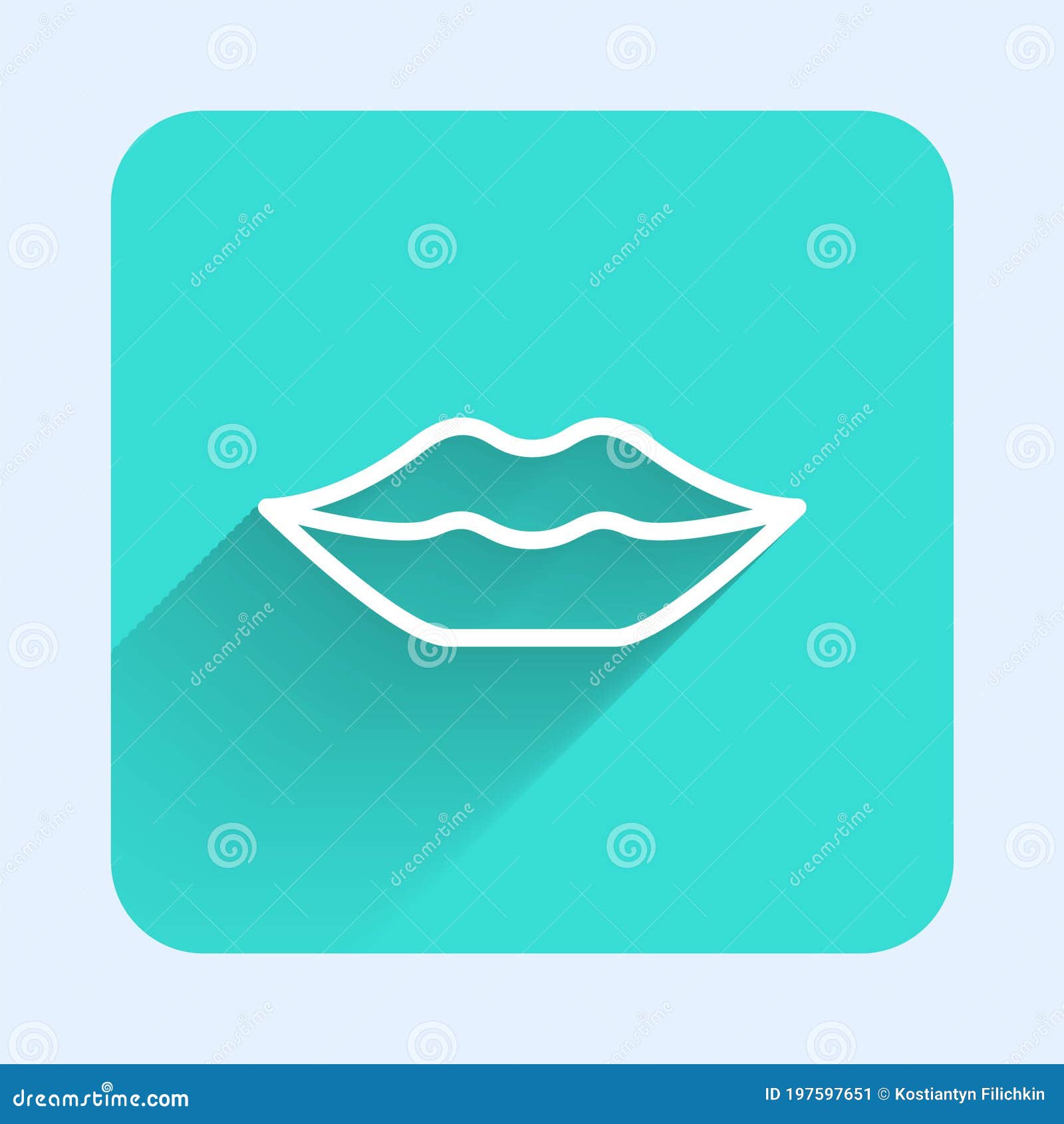 White Line Smiling Lips Icon Isolated with Long Shadow. Smile Symbol ...