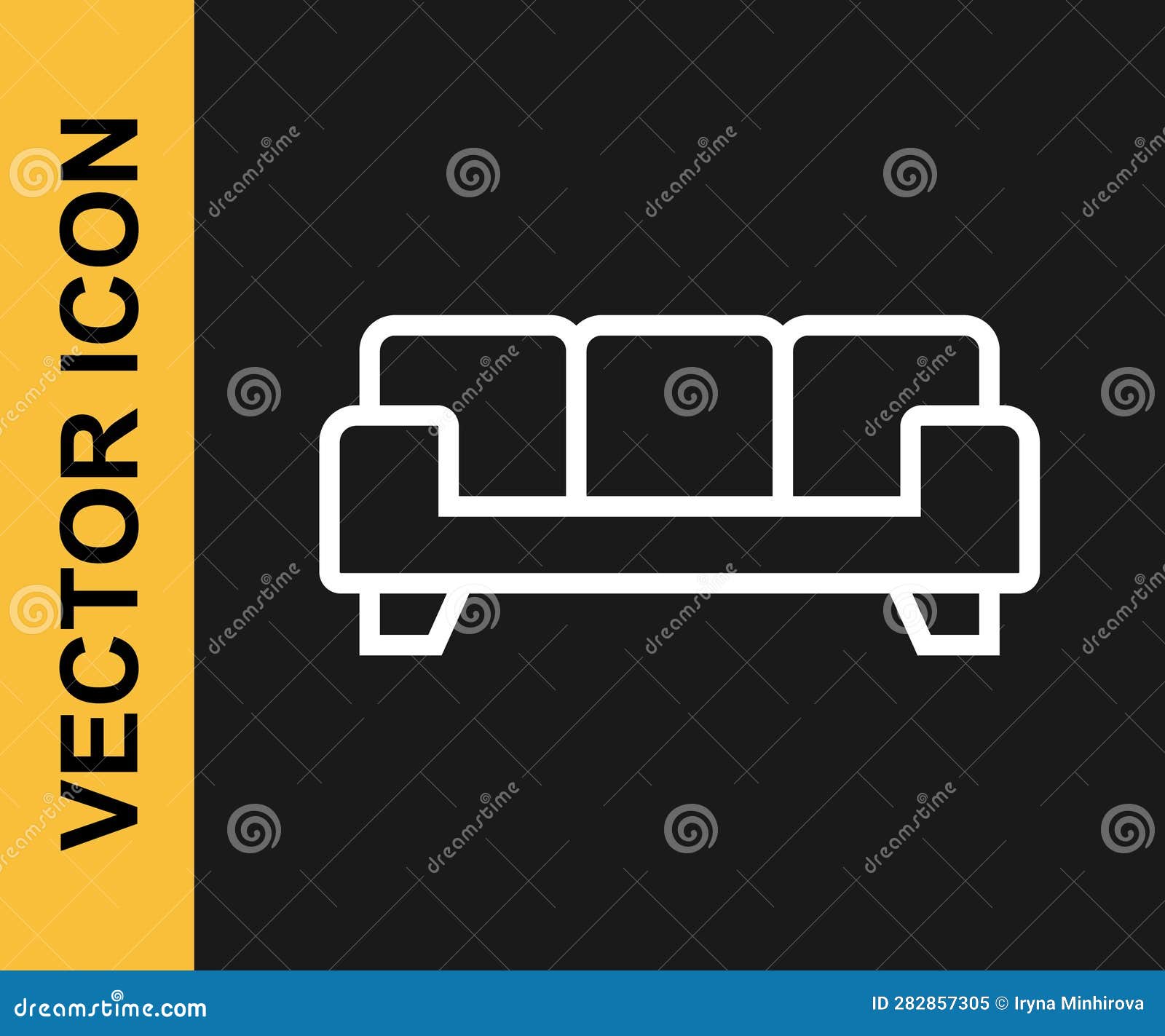 White Line Sofa Icon Isolated on Black Background. Vector Stock ...