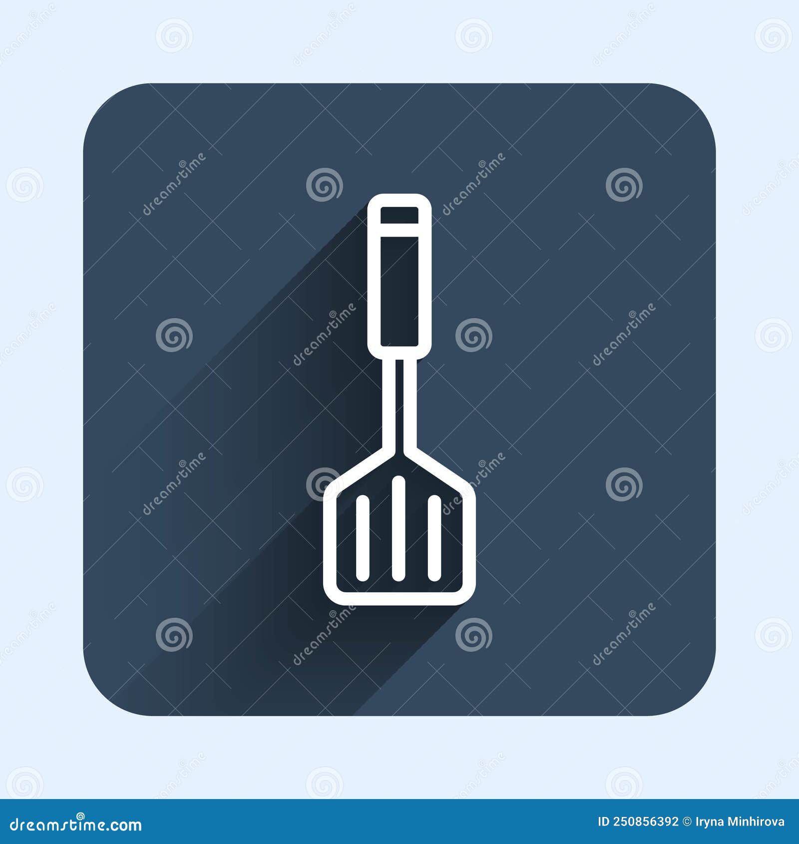 White Line Spatula Icon Isolated with Long Shadow Background. Kitchen ...
