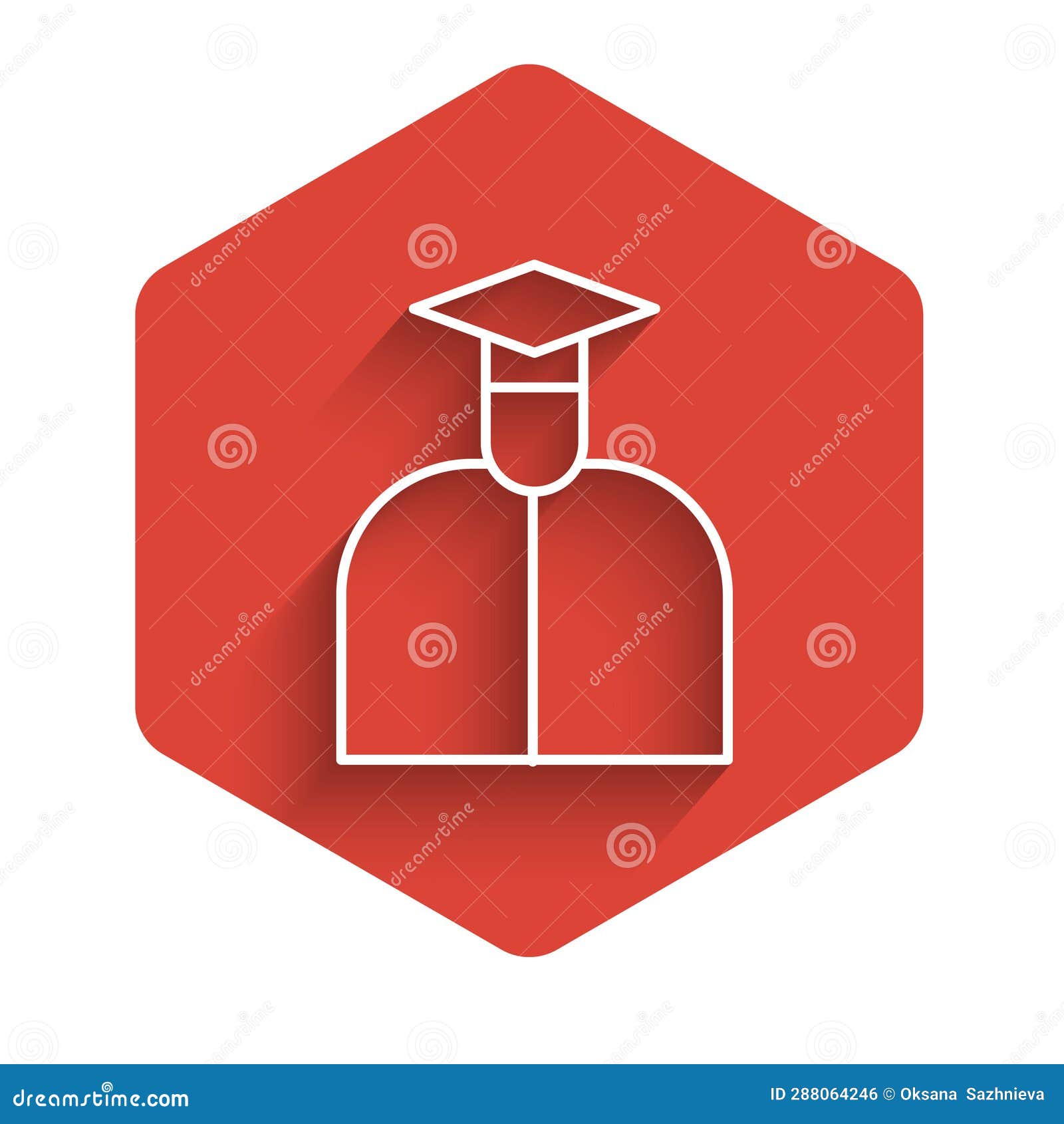 White Line Student Icon Isolated with Long Shadow. Red Hexagon Button ...