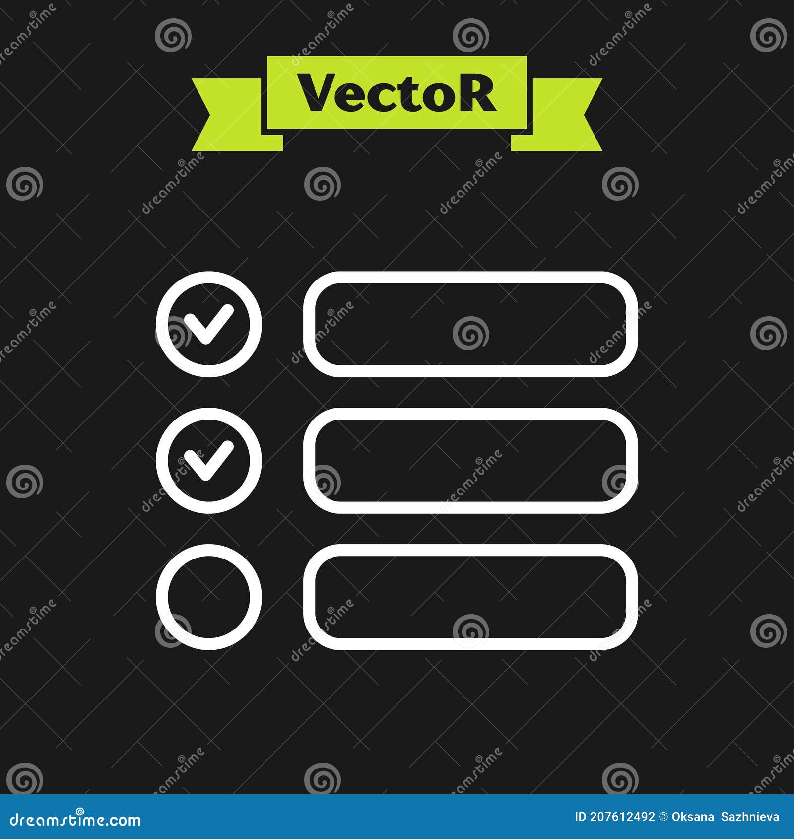 White Line Task List Icon Isolated on Black Background. Control List ...