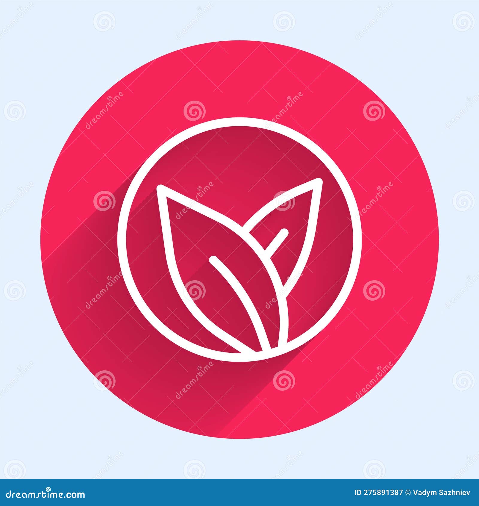 White Line Tea Leaf Icon Isolated with Long Shadow Background. Tea ...