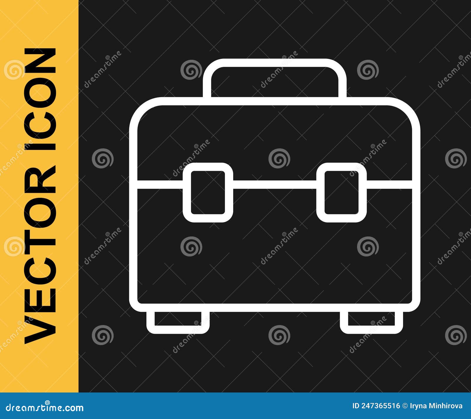 White Line Toolbox Icon Isolated on Black Background. Tool Box Sign ...